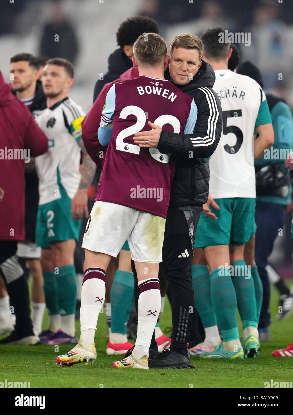 West Ham United's Jarrod Bowen and Newcastle United manager Eddie Howe ...