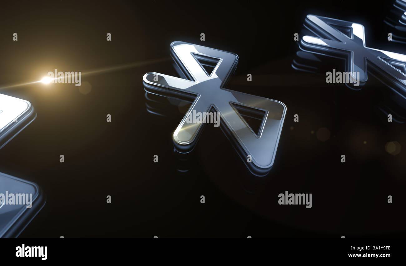 Bluetooth mobile device wireless connection golden metal shine symbol ...