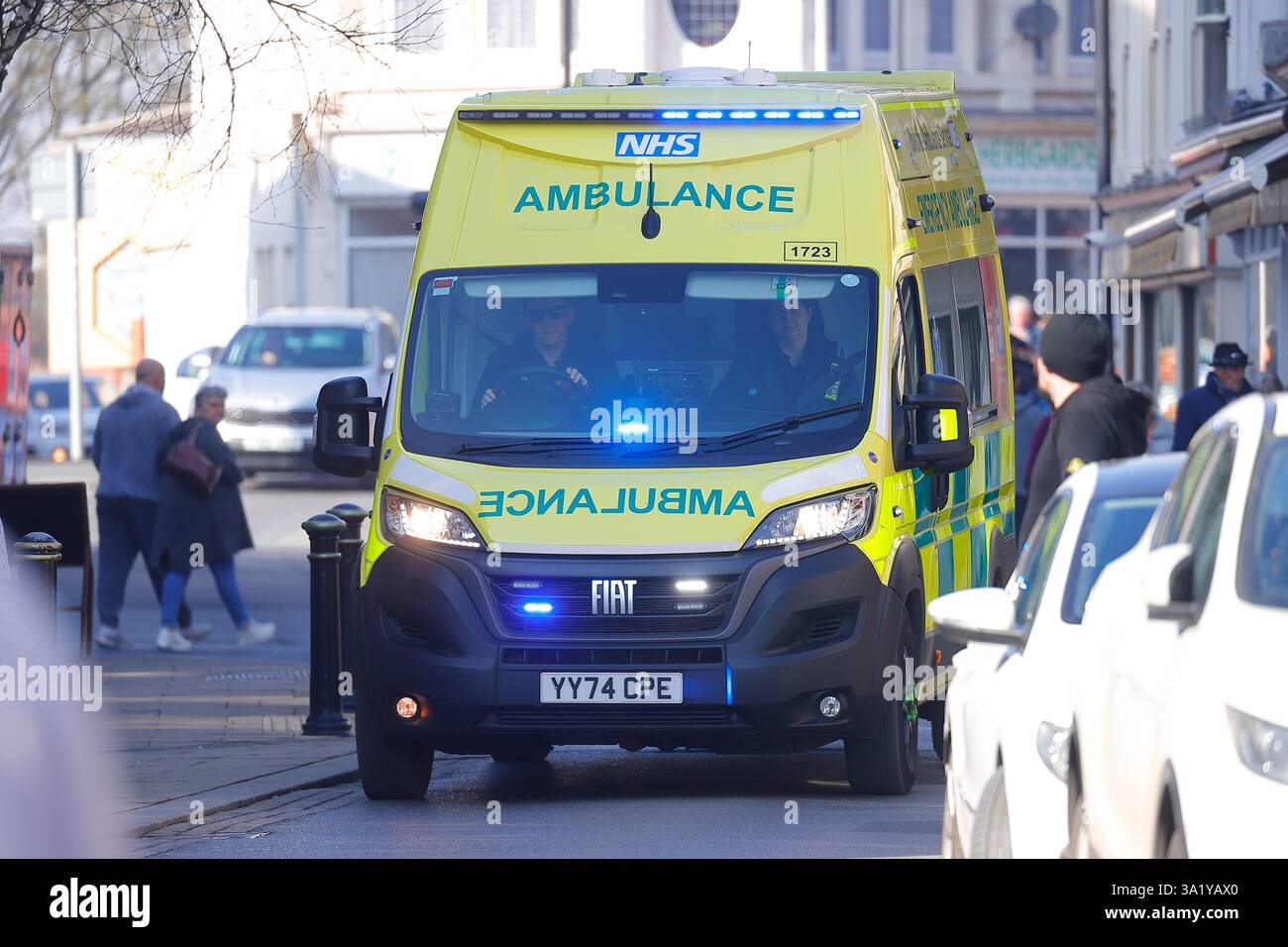 An emergency ambulance responding to a Blue light emergency incident in ...