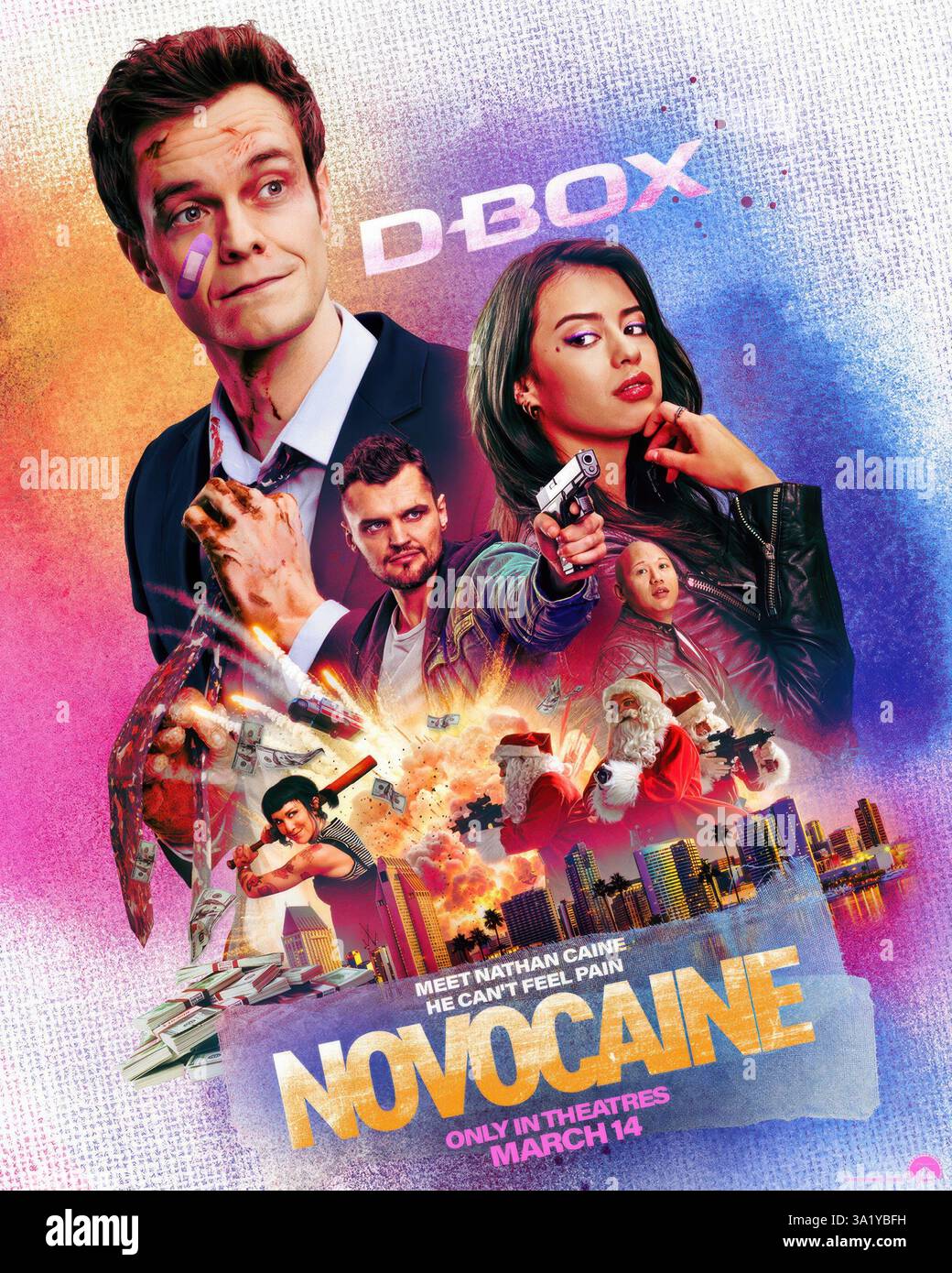 NOVOCAINE, D-Box poster, top from left: Jack Quaid, Amber Midthunder ...