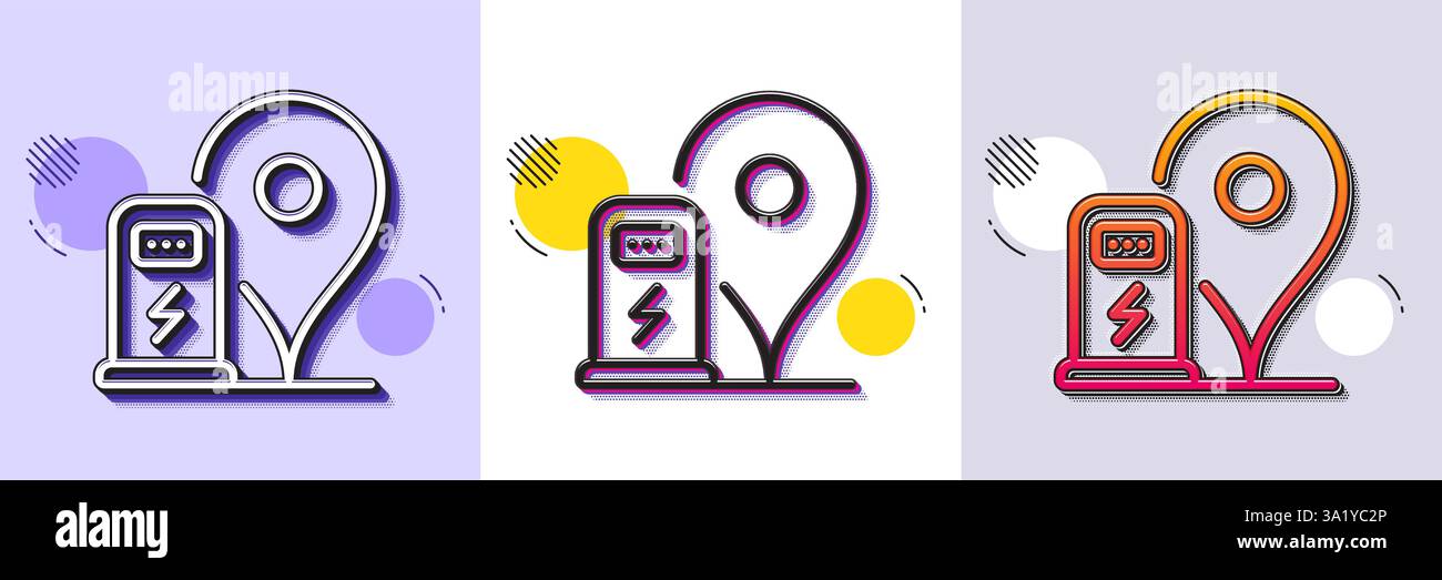 Charging station line icon. Car charge location sign. Halftone dotted ...