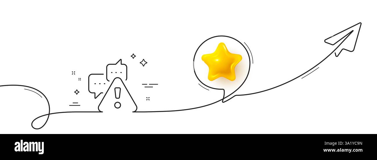 Warning line icon. Attention triangle sign. Continuous line with plane. Vector Stock Vector ...