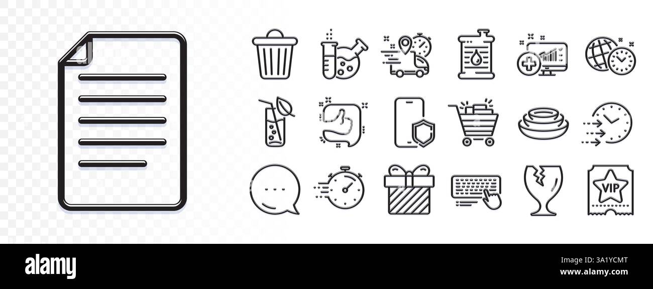 Time management, Timer and Fragile package line icons for web app. Pictogram icon. Glare of ...