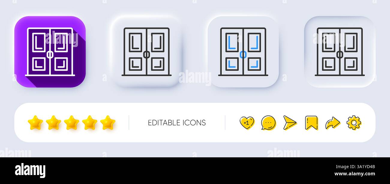 Door line icon. Building entrance sign. Neumorphic buttons. Vector ...
