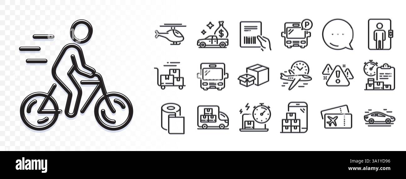 Packing boxes, Delivery online and Bus line icons for web app ...