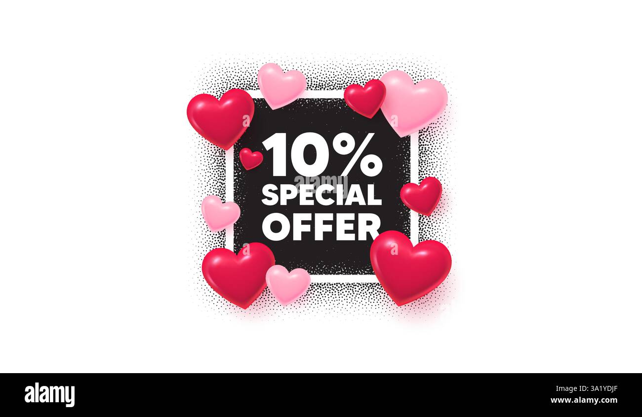 10 percent discount offer. Sale price promo sign. Love frame banner ...