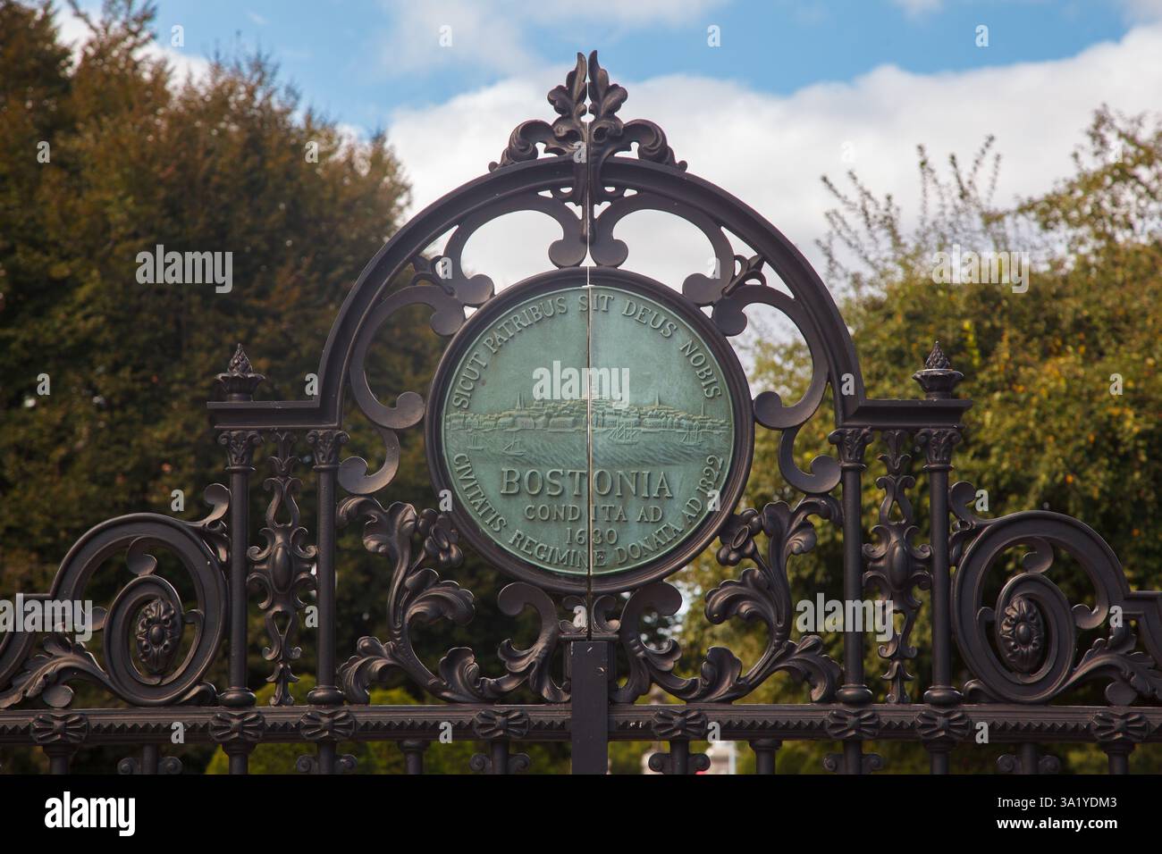 The bas relie bronze Bostonia sign at the public garden in Boston ...