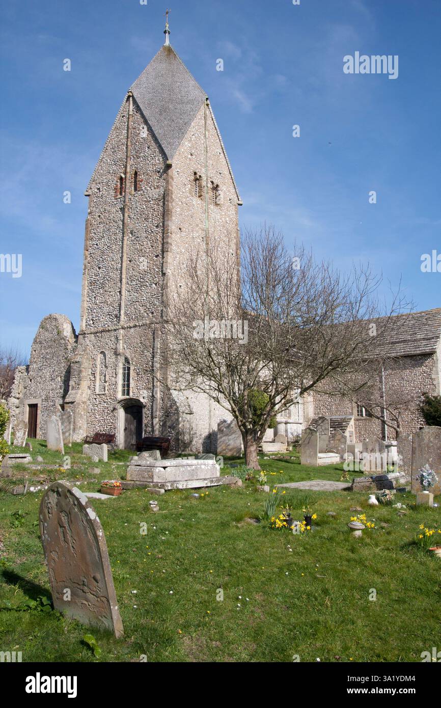 St Mary the Blessed virgin church with its famous saxon tower, Sompting ...