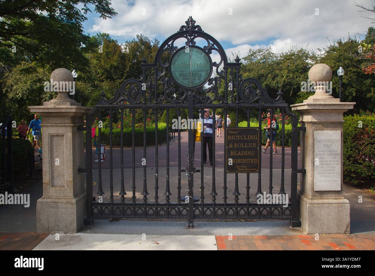 The bas relie bronze Bostonia sign at the public garden in Boston ...