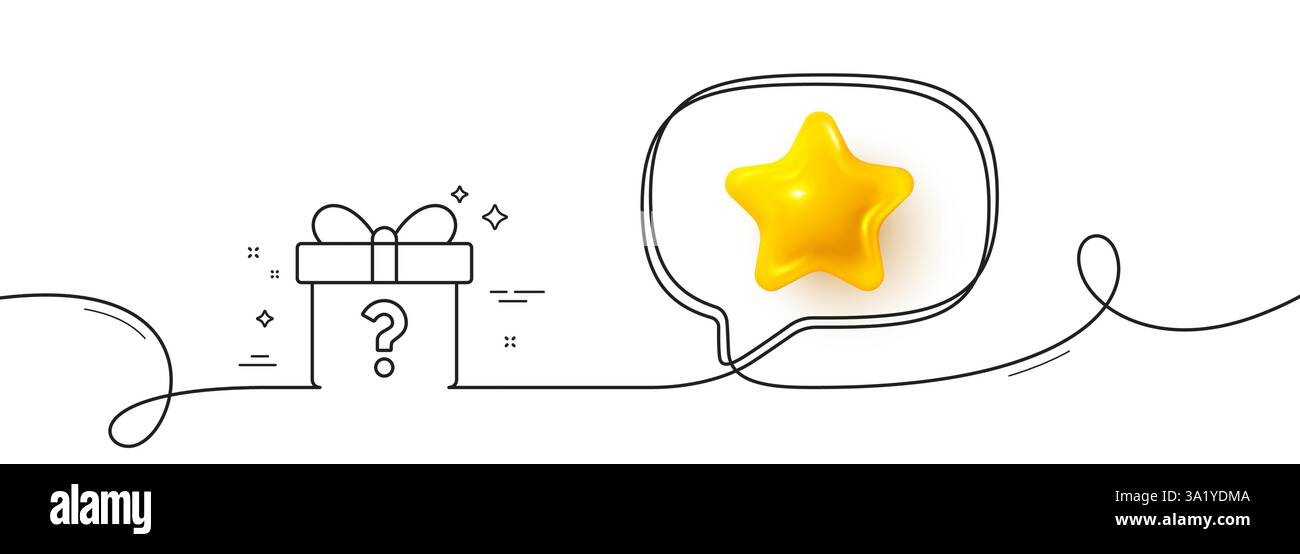 Gift box with Question mark line icon. Present. Continuous line with 3d ...