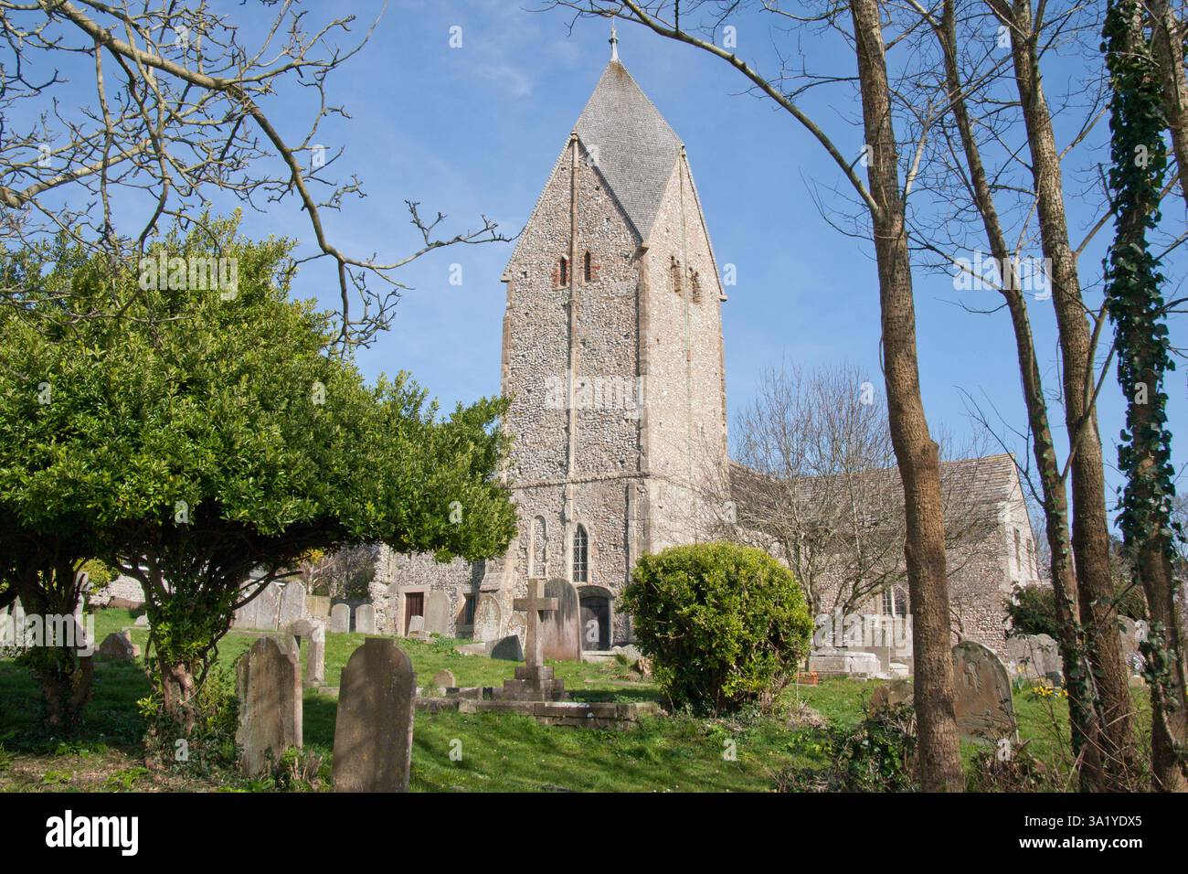 St Mary the Blessed virgin church with its famous saxon tower, Sompting ...
