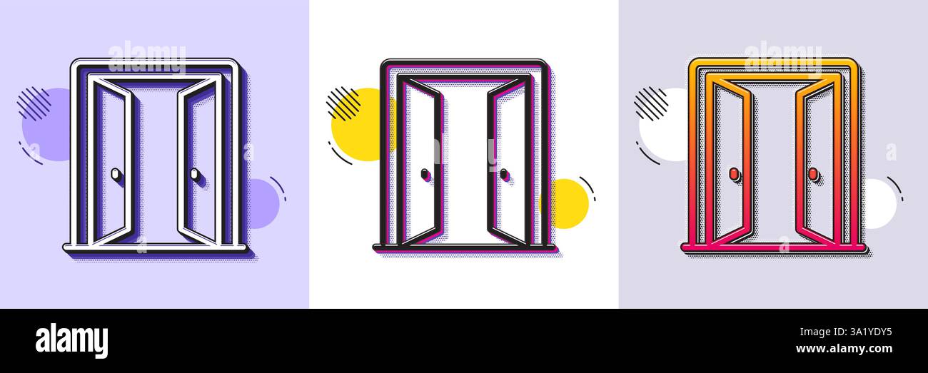 Open door line icon. Entrance doorway sign. Halftone dotted pattern ...