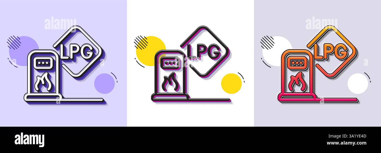 Gas station line icon. Filling station sign. Halftone dotted pattern ...