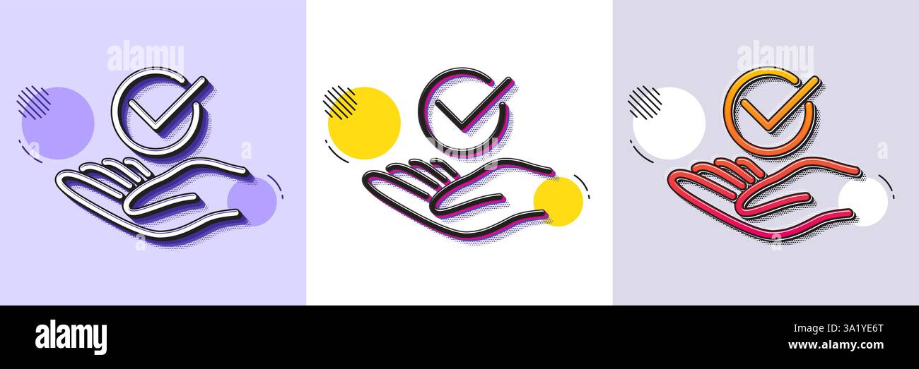 Approved line icon. Accepted or confirmed sign. Halftone dotted pattern ...