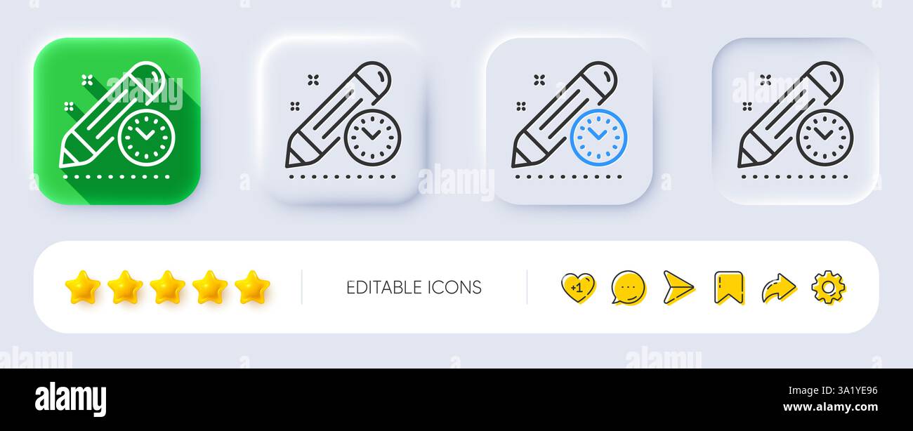 Project deadline line icon. Time management sign. Clock. Neumorphic ...