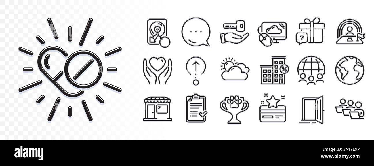 Global business, Hold heart and Swipe up line icons for web app ...