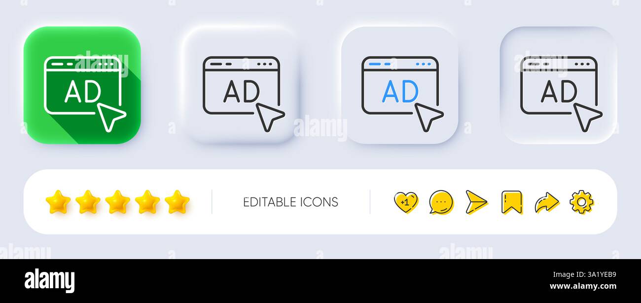 Ad line icon. Online offer sign. Neumorphic buttons. Vector Stock ...