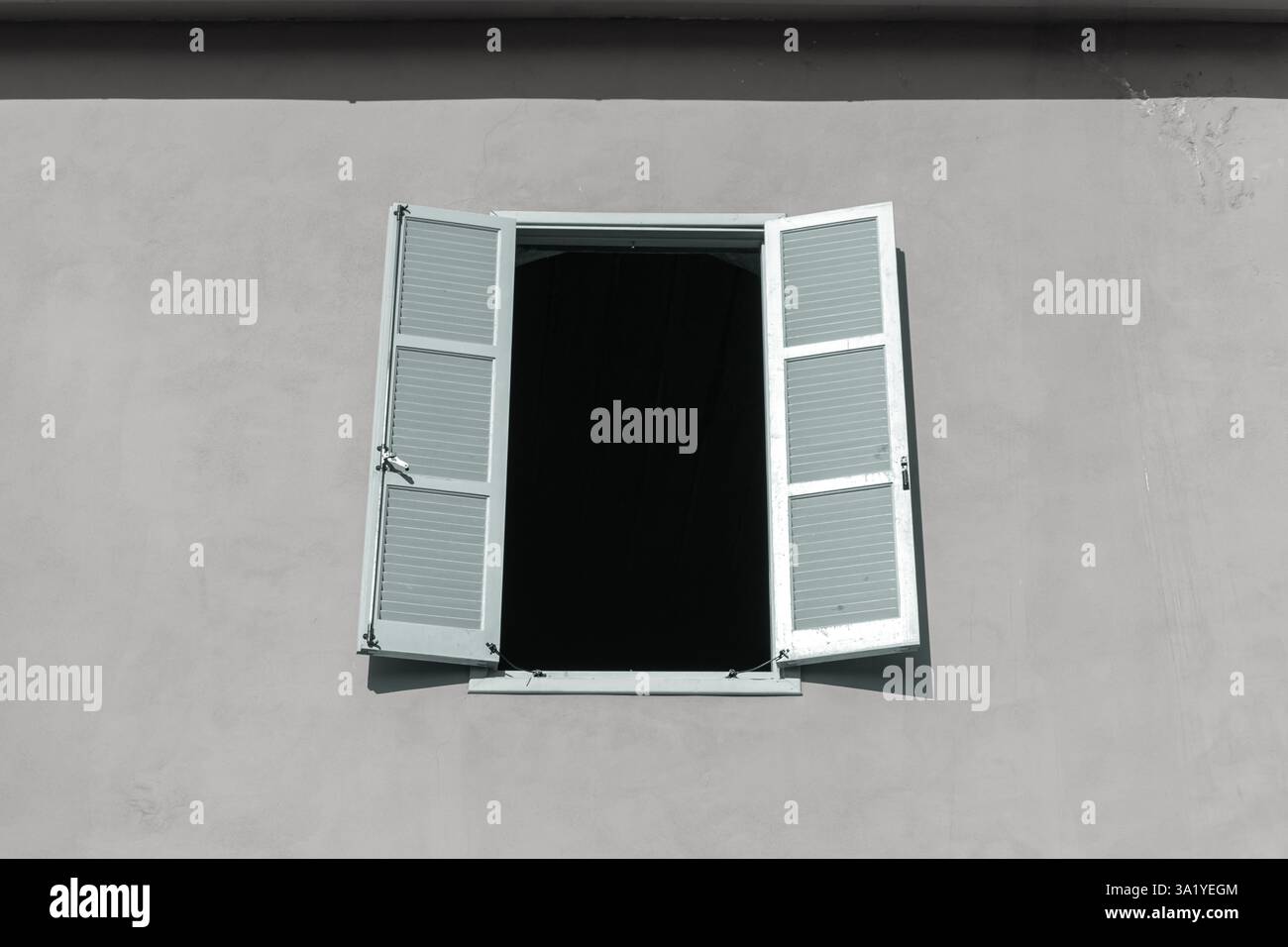 European classic style open wood window shutters in black and white ...