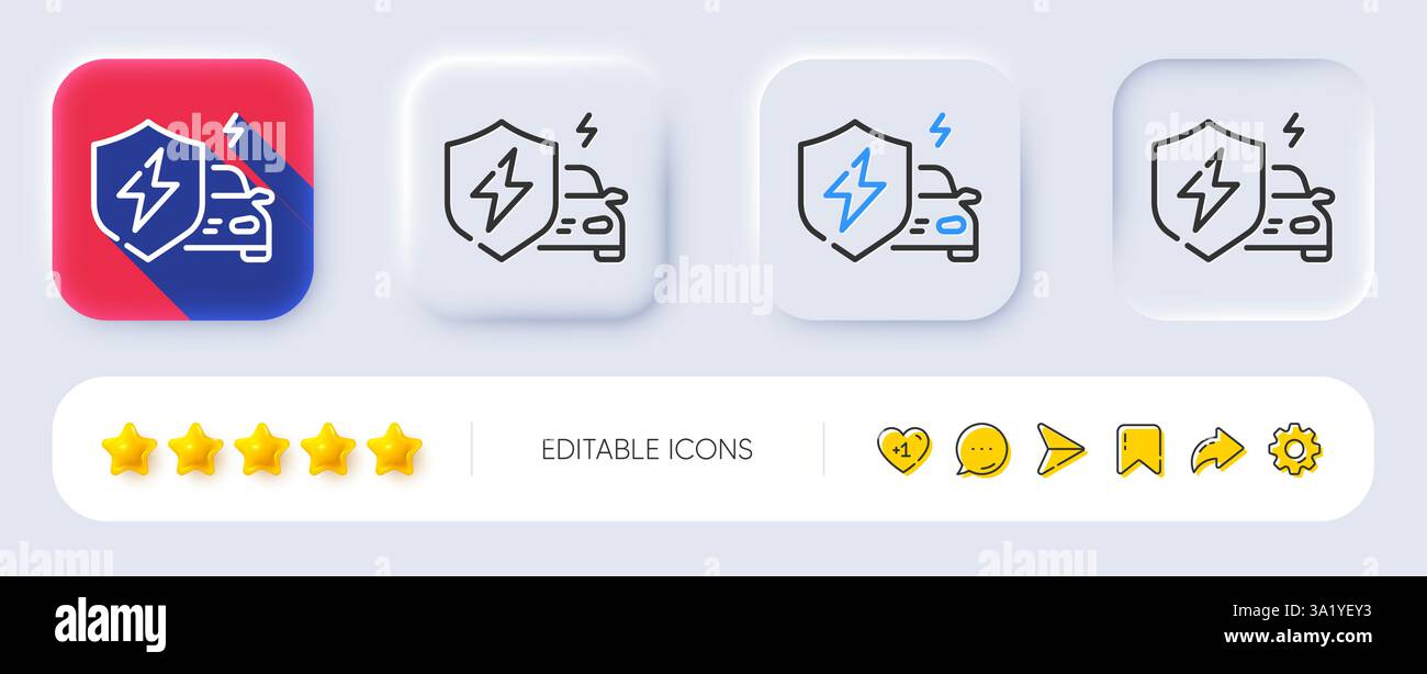 Car charging line icon. EV vehicle charge sign. Neumorphic buttons ...