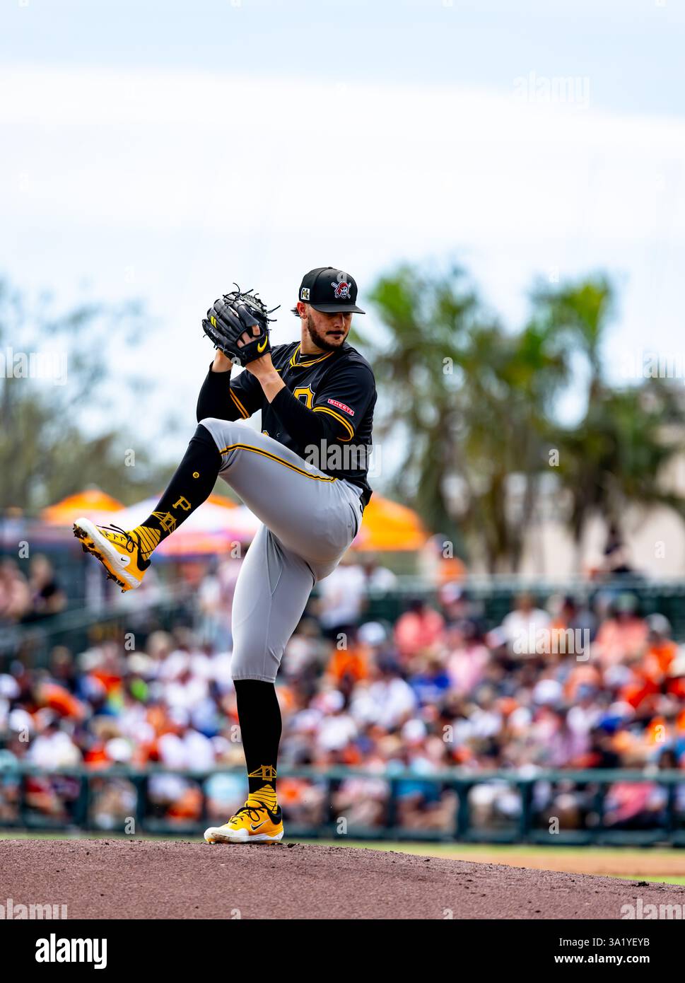 Pittsburgh Pirates starting pitcher Paul Skenes on the mound at a ...