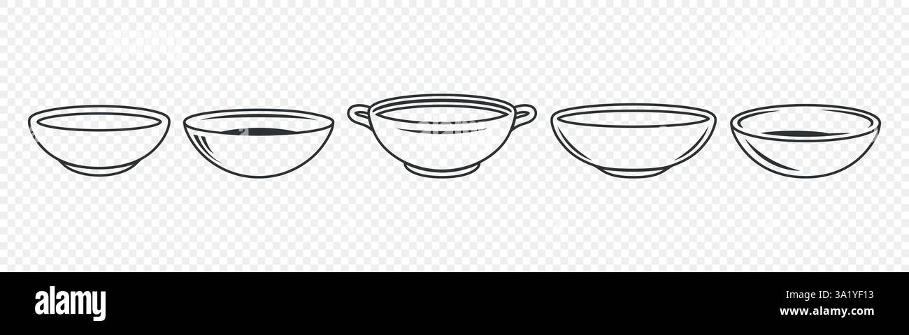 Hand Drawn Bowls Vector Set. Sketch Style Kitchenware. Empty and Full ...