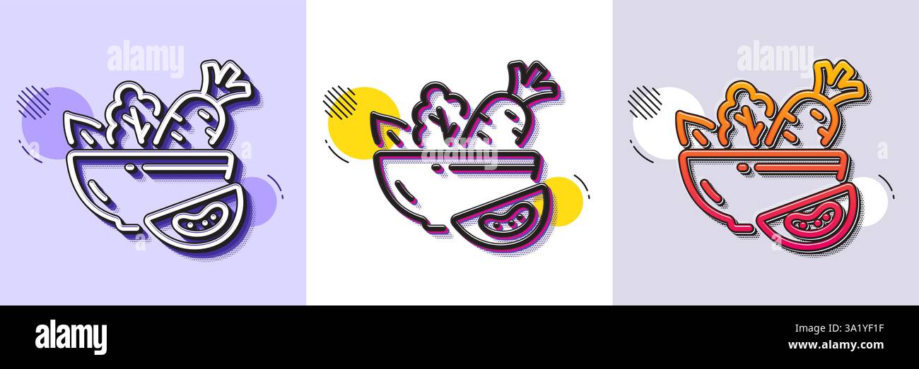 Salad line icon. Vegetable food sign. Halftone dotted pattern. Vector ...