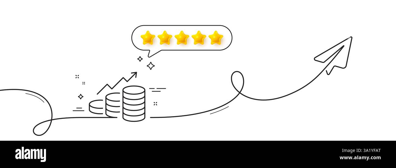 Growth chart line icon. Coins money sign. Continuous line with plane ...