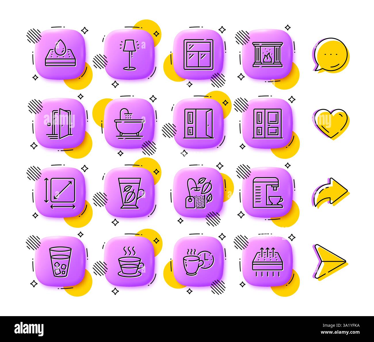 Coffee cup, Coffee machine and Open door line icons. For web app ...