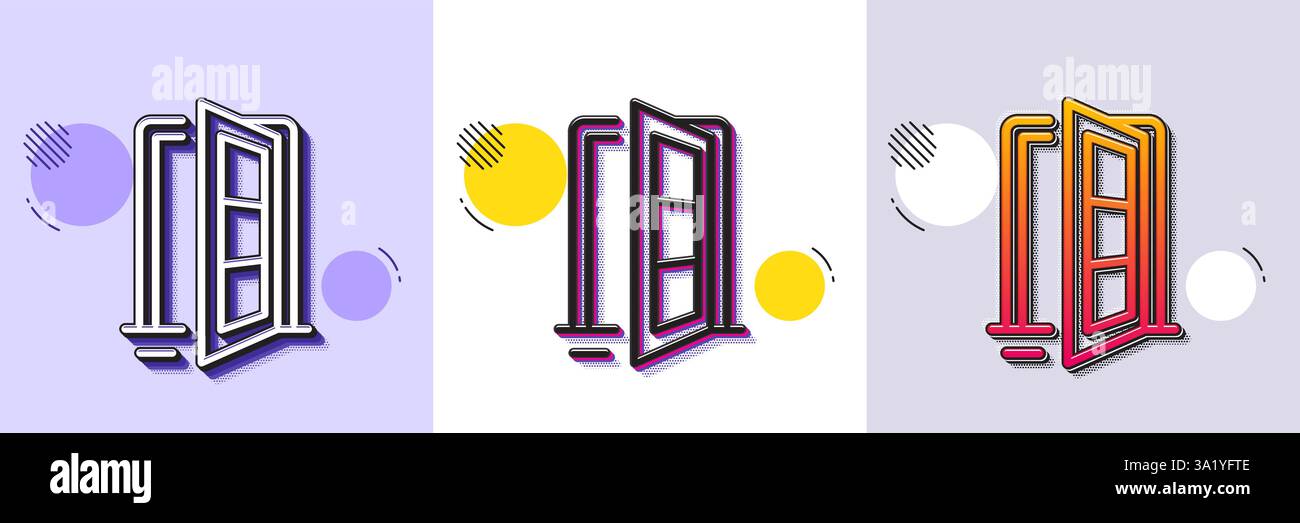 Open door line icon. Entrance doorway sign. Halftone dotted pattern ...