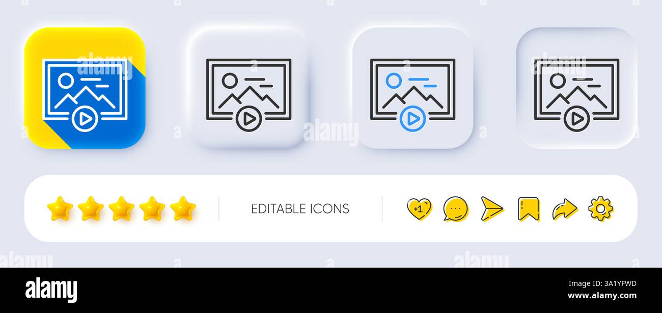 Start presentation line icon. Photo image thumbnail sign. Neumorphic ...
