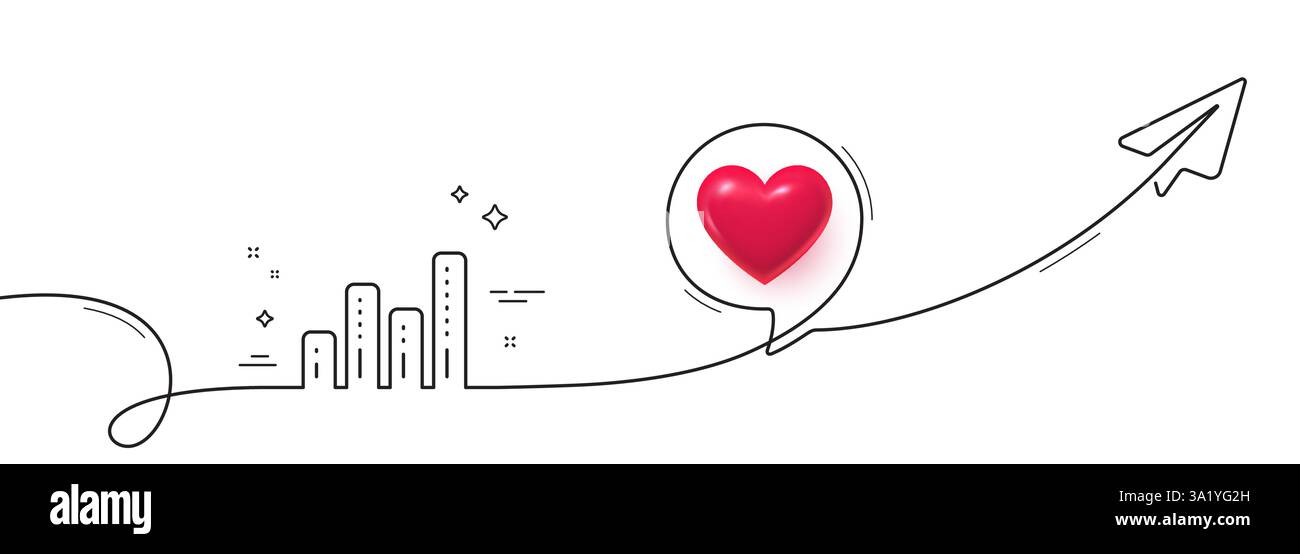 Graph line icon. Column chart sign. Continuous line with plane. Vector Stock Vector Image & Art ...