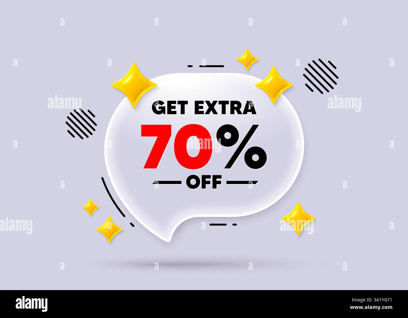 Get Extra 70 percent off Sale. Discount offer sign. Chat speech bubble ...