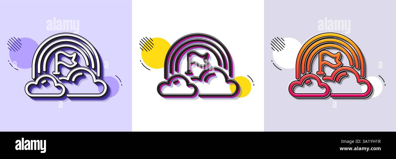 Lgbt line icon. Pride flag with rainbow sign. Halftone dotted pattern ...