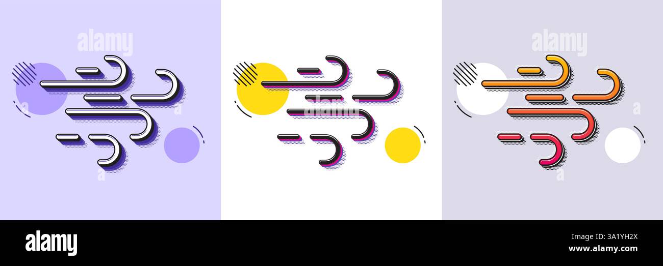 Windy weather line icon. Strong wind. Halftone dotted pattern. Vector ...