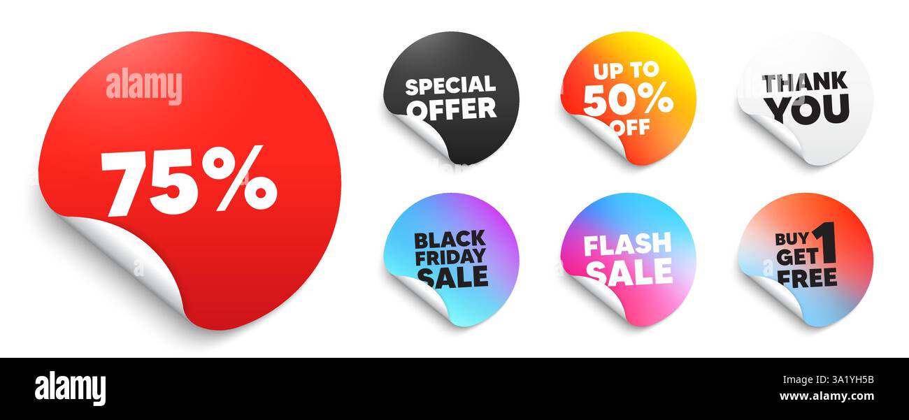 75 percent off sale. Discount offer price sign. Sticker offer tags ...