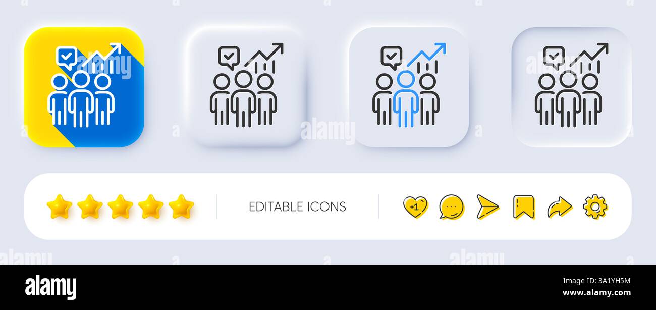 Business statistics line icon. Meeting report sign. Neumorphic buttons ...