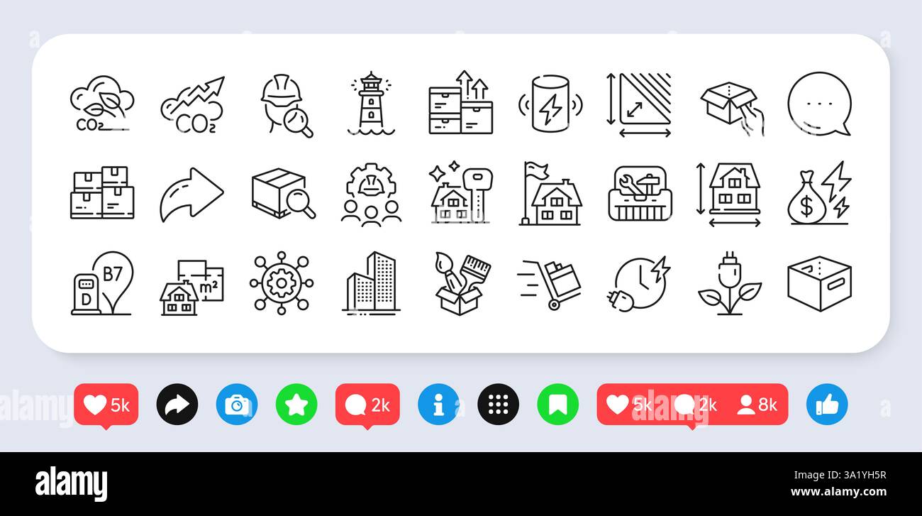 Co2, Co2 gas and Inspect line icons pack. For web app. Social media icons. Vector Stock Vector ...
