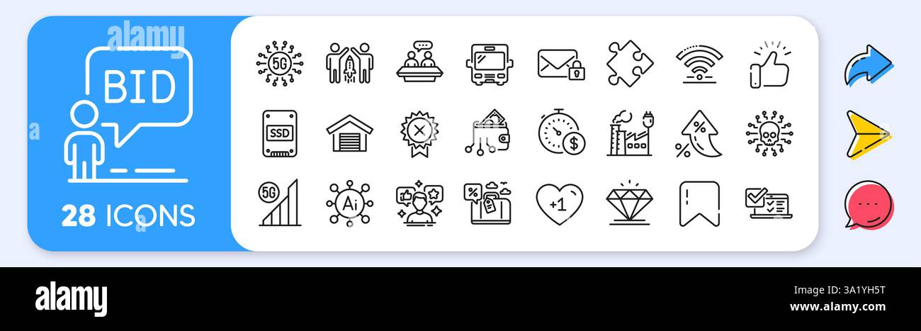 Last Minute Secure Mail And Auction Line Icons For Web App Printing App Line Icons Vector