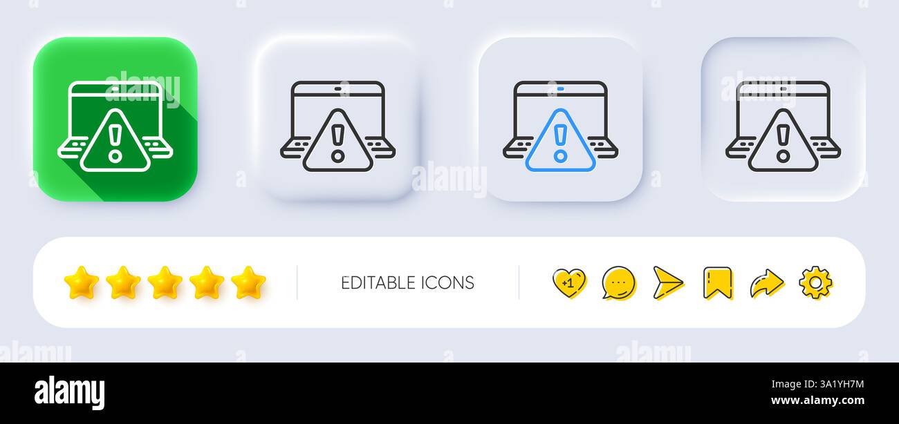 Online warning line icon. Attention triangle sign. Neumorphic buttons. Vector Stock Vector Image ...