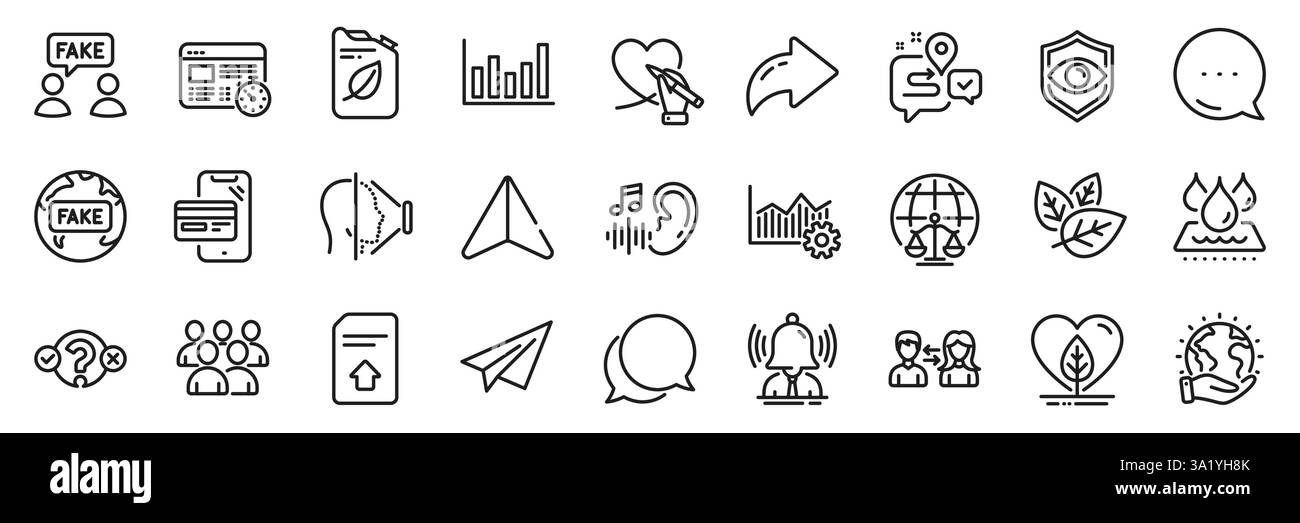 Fake information, Column chart and Local grown line icons pack. For web ...