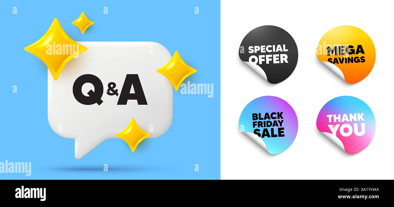 Questions and answers icon. Answer question sign. Speech bubble, sticker tags. Vector Stock ...