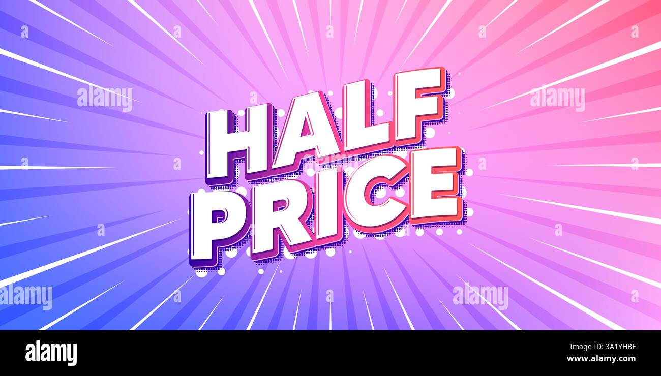 Half Price tag. Special offer sale sign. Offer sun rays banner. Vector ...