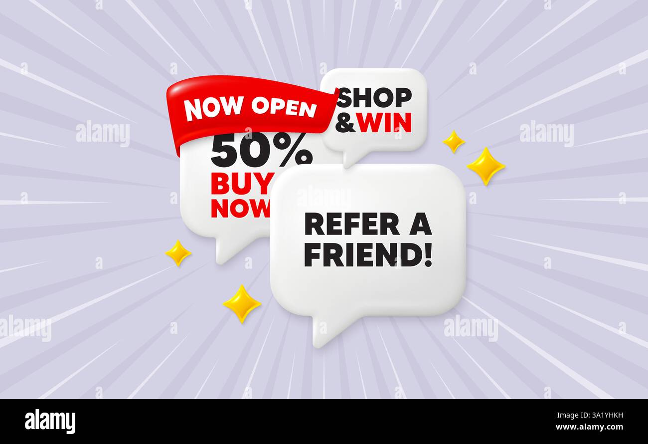 Refer a friend symbol. Referral program sign. Ribbon speech bubbles ...