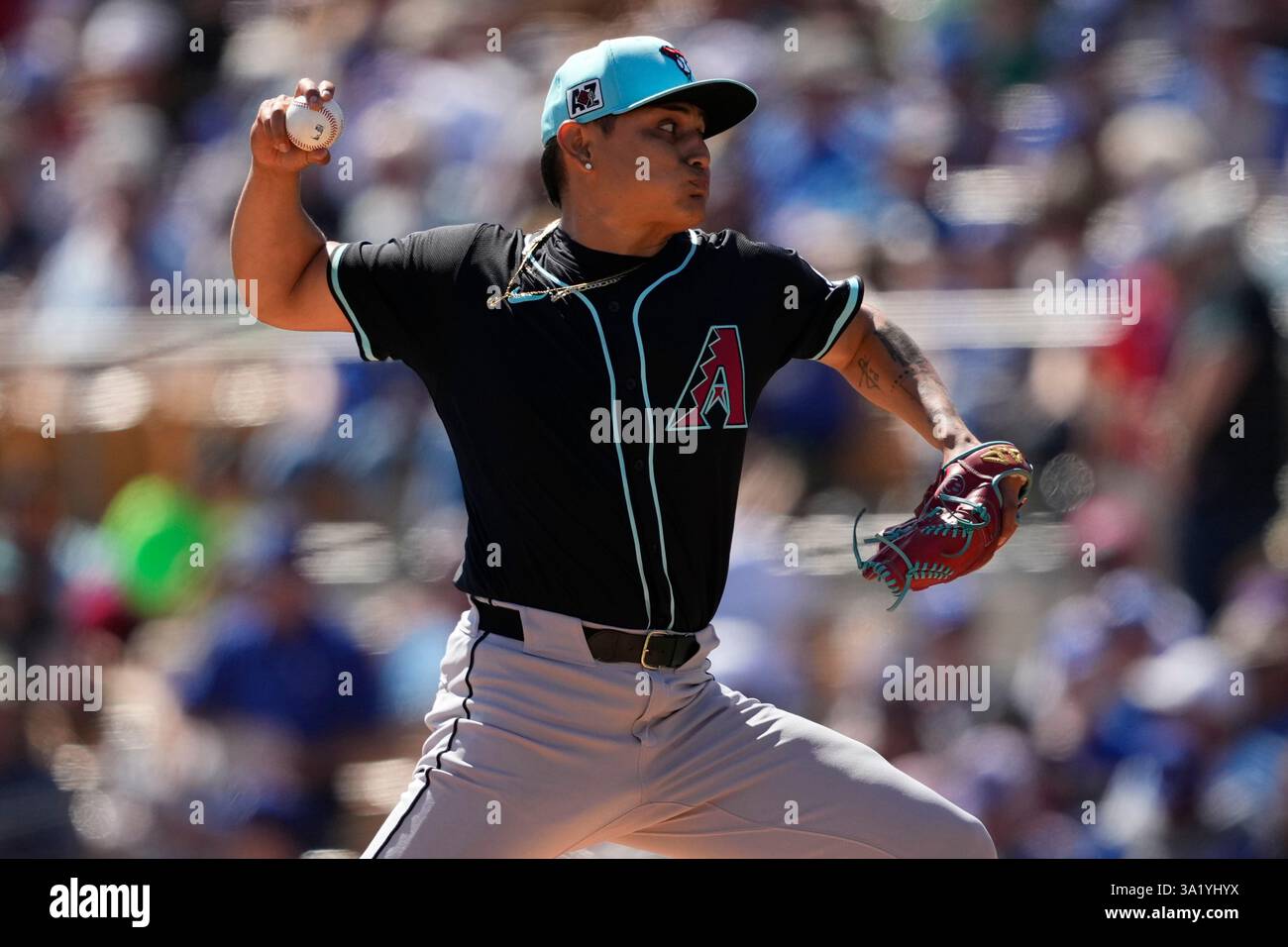 Arizona Diamondbacks pitcher Gerardo Gutierrez throws against the Los ...
