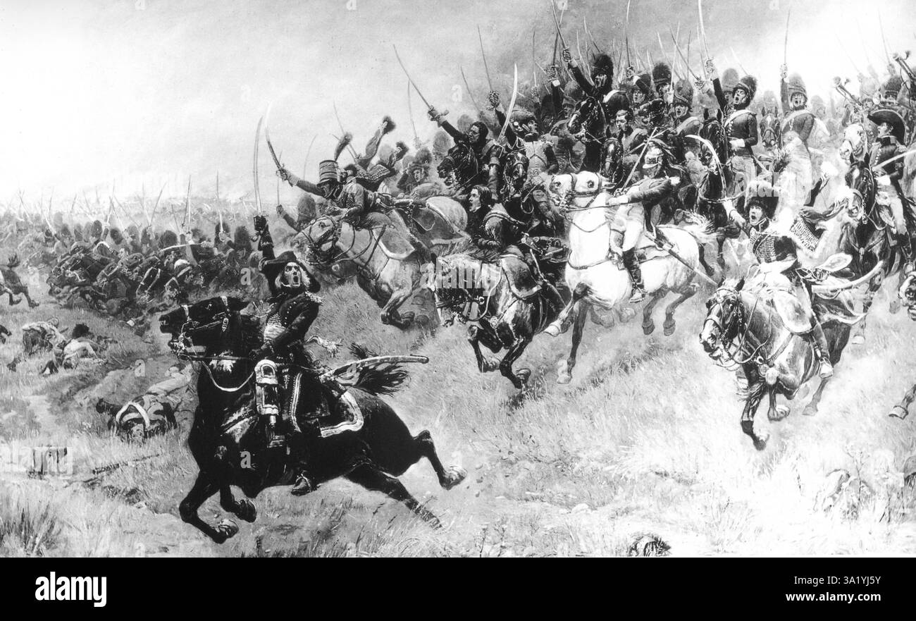 A drawing of Marshal Jean Baptiste Bessières leading a cavalry charge ...