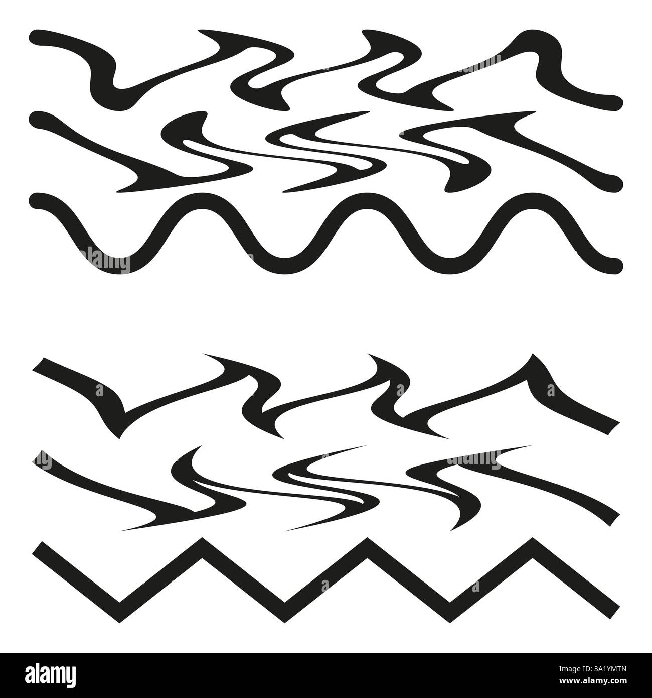 Black wave icon. Curved line symbol. Dynamic flow element. White ...