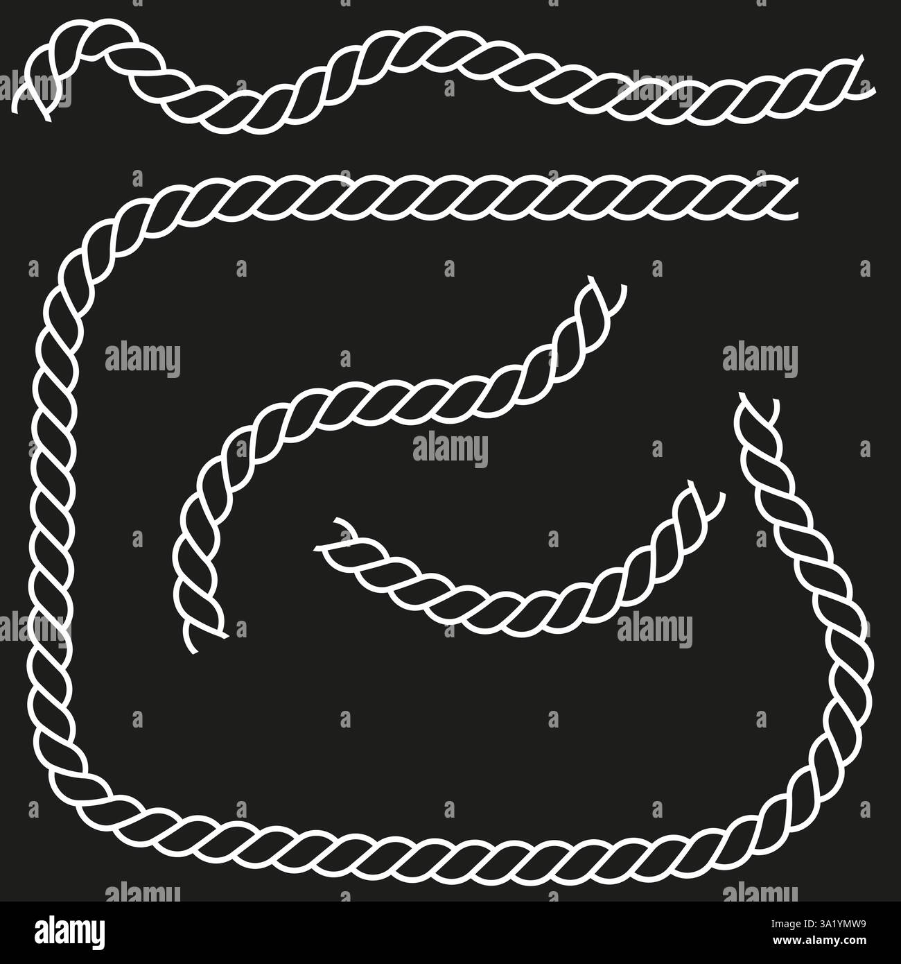 Twisted rope border. Nautical rope set. Strong fiber element. Vector ...