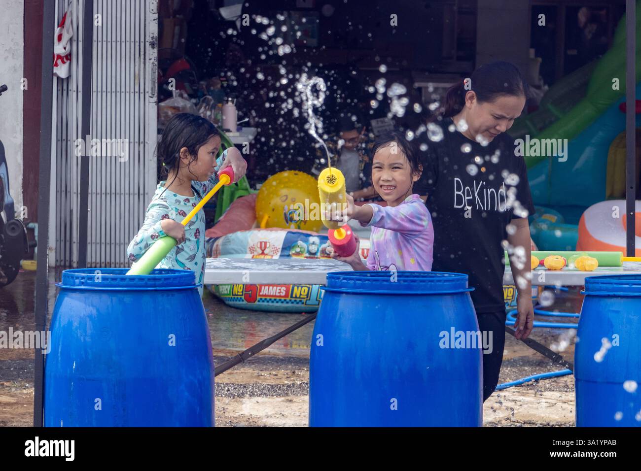 BANGKOK, THAILAND, APR 13 2024, People spraying water to celebrate the ...