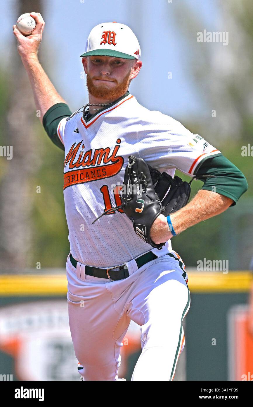 CORAL GABLES, FL - MARCH 09: Miami right-handed pitcher Brian Walters ...