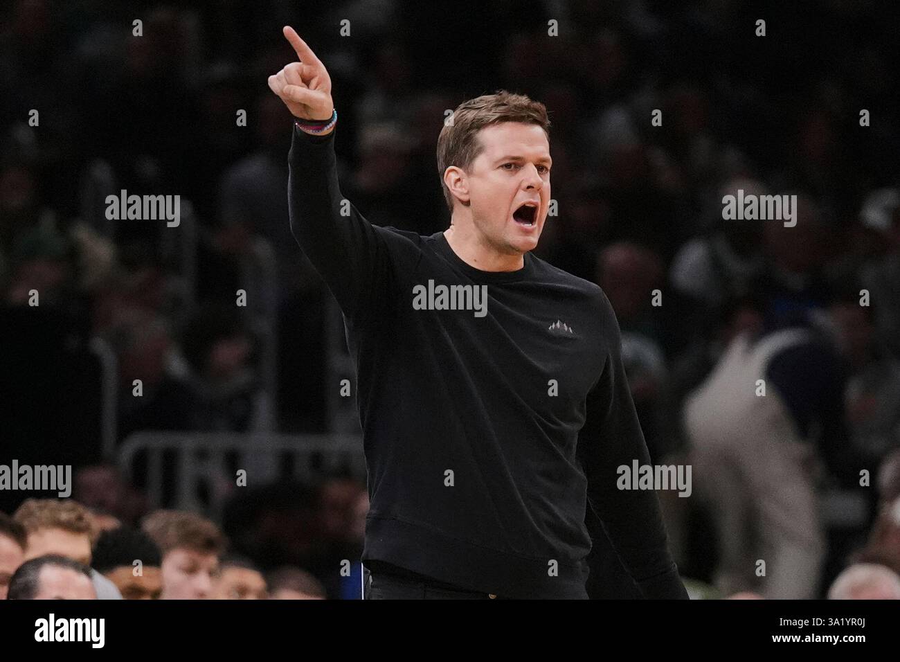 Utah Jazz head coach Will Hardy calls to his players during the first ...